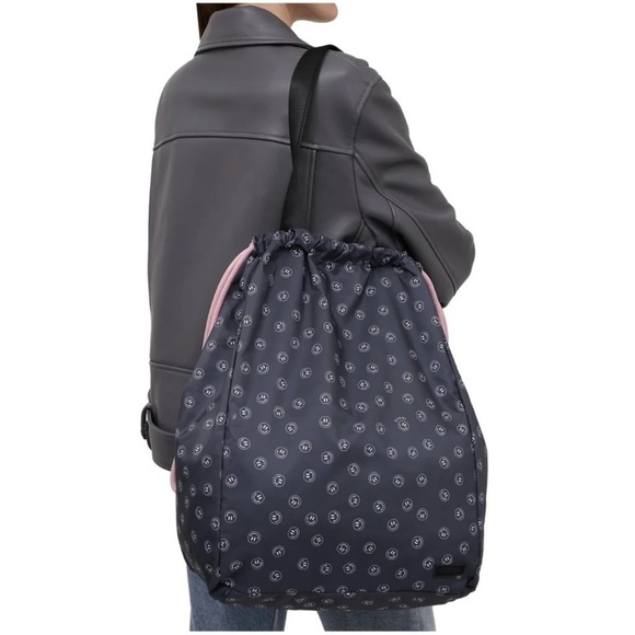 Ganni | Bags | Ganni Smiley Face Recycled Fabric Drawstring Tote Bag ...